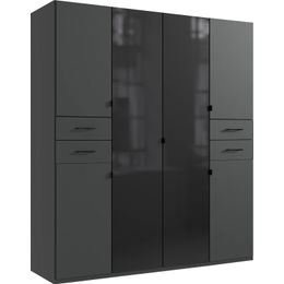 Drehtürenschrank wimex "Danzig" Schränke Gr. B/H/T: 180 cm x 208 cm x 58 cm, 6 St., schwarz (graphit, lange durchgängige türfronten glas schwarz) mit Schubladen auf bequemer Höhe, Glastüren