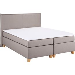 Boxspringbett Home Affaire "Houssay", beige, B:152cm L:225cm, Struktur fein (100% Polyester), Komplettbetten, Boxspringbett, inkl. Topper, 5 Breiten, 2 H&auml;rtegraden auch in &Uuml;berl&auml;nge 220 cm