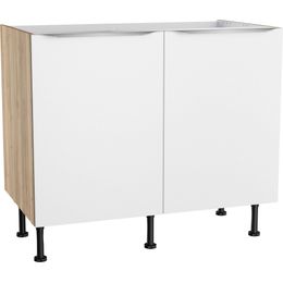 Spülenschrank Optifit "Aken" Schränke Gr. B/H/T: 100 cm x 87 cm x 58,4 cm, weiß (weiß, wildeiche nachbildung)