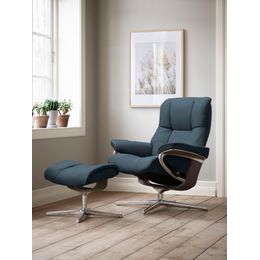 Fußhocker stressless "Mayfair" Hocker Gr. B/H/T: 55 cm x 41 cm x 39 cm, ROHLEDER Stoff Q2 FARON, Cross Base Wenge, blau (petrol q2 faron) mit Cross Base, Größe S, M & L, Holzakzent Wenge