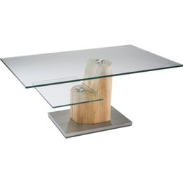 Couchtisch HASSE MÖBEL COLLECTION "7125 HK-110-35" Tische Gr. H/T: 45 cm x 70 cm, farblos (asteiche, edelstahl) Glas-Couchtisch Eckige Couchtische Couchtisch Gestell aus einem Holzblock gefräst