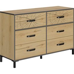 Schubkastenkommode GAMI "Armor" Sideboards Gr. B/H/T: 125 cm x 83 cm x 45 cm, 6 St., braun (eiche helvezia)