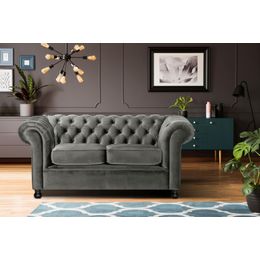 Chesterfield-Sofa Home Affaire "Chesterfield Home 2-Sitzer", grau, B:152cm H:75cm T:90cm, Luxus-Microfaser Vintageoptik (100% Polyester);Luxus-Microfaser (100% Polyester);Samtvelours (100% Polyester), Sofas, mit edler Knopfheftung und typischen Armlehnen