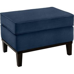 Pouf Fink "MAXIM", blau (blau leinenoptik), B:70cm H:50cm T:50cm, Poufs, mit schmalem Holzsockel, abnehmbarem Kissen mit Kederverzierung