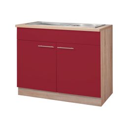 Wiho-Küchen Spülenschrank WIHO KÜCHEN "Montana" Schränke Gr. B/H/T: 100 cm x 85 cm x 60 cm, 2 St., rot (front: burgund, korpus und arbeitsplatte: sonoma eiche) 100 cm breit