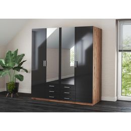 Kleiderschrank Priess "Amsterdam" Schränke Gr. B/H/T: 185 cm x 193 cm x 56 cm, ohne Beleuchtung, 4 St., schwarz (astkernbuche, schwarz) mit oder ohne LED-Beleuchtung