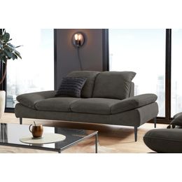 2-Sitzer W.Schillig "enjoy&MORE", grau (antracite s37), B:202cm H:87cm T:110cm, Chenille-Flachgewebe R66 (85% Polyester, 15% Nylon);Longlife Xtra-Leder Z59: Glattleder mit modischer Pr&auml;gung. Hautst&auml;rke 0, 9 - 1, 1 mm;Stoff S37 (100% Polyester), Sofas, Sitztiefenverstellung, F&uuml;&szlig;e schwarz pulverbeschichtet, Breite 202 cm