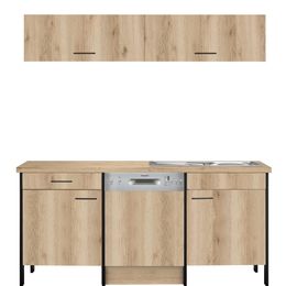 Küchenzeile Optifit "Tokio" Komplettküchen-Sets beige (küche: wildeichefarben, eiche struktur) 192 cm breit, mit Stahlgestell, Vollauszug