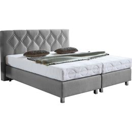 Boxspringbett "Ph&ouml;nix", grau, B:215cm L:210cm, Bezug Bett: Microvelours (100% Polyester) oder Feinstruktur (100% Polyester);Bezug Bonnell-Federkernmatratze: 100% Polyester;Bezug Kaltschaummatratze: 100% Polyester;Bezug Tonnentaschenfederkernmatratze: 80% Baumwolle, 20%Polyester, Westfalia Schlafkomfort, Komplettbetten, Boxspringbett