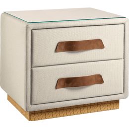 Nachtkommode Birkenstock "Montevideo" Sideboards Gr. B/H/T: 61 cm x 52,5 cm x 45 cm, 2, weiß (grauweiß tbb 2) inklusive Glasplatte, mit Lederlaschen-Griffen, Holzsockel