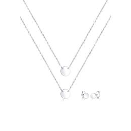 Schmuckset Elli "Layer Kette Kreis Stecker Geo 925 Sterling Silber" Schmuck-Sets Gr. OneSize, ohne Stein, silberfarben (silber) Damen