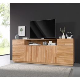 Sideboard Home Affaire Sideboards braun (eiche teilmassiv) Breite 220 cm, mit 5 Türen, teilmassiv, FSC-zertifiziert