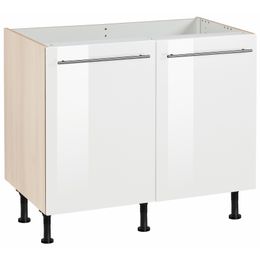 Spülenschrank Optifit "Bern" Schränke Gr. B/H/T: 100 cm x 87 cm x 58,4 cm, 2, weiß (weiß hochglanz, akaziefarben) 100 cm breit, mit 2 Türen, höhenverstellbare Füße, Metallgriffen