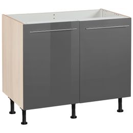 Spülenschrank Optifit "Bern" Schränke Gr. B/H/T: 100 cm x 87 cm x 34,9 cm, 2, grau (grau hochglanz, akaziefarben) 100 cm breit, mit 2 Türen, höhenverstellbare Füße, Metallgriffen