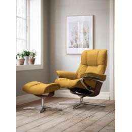 Fußhocker stressless "Mayfair" Hocker Gr. B/H/T: 55 cm x 41 cm x 39 cm, ROHLEDER Stoff Q2 FARON, Cross Base Braun, gelb (yellow q2 faron) mit Cross Base, Größe S, M & L, Holzakzent Braun