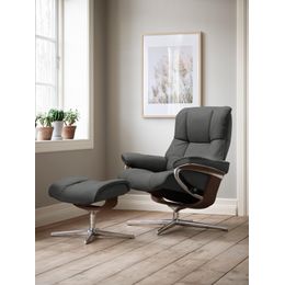 Fußhocker stressless "Mayfair" Hocker Gr. B/H/T: 55 cm x 41 cm x 39 cm, ROHLEDER Stoff Q2 FARON, Cross Base Braun, grau (dark grey q2 faron) mit Cross Base, Größe S, M & L, Holzakzent Braun