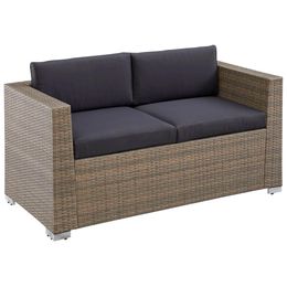 Gartenlounge-Bank Merxx "Bellante", braun (mudbraun), B:145cm H:71cm T:74cm, Kunststoff, Sitzbänke, Stahlgestell, mit Sitz- und Rückenkissen, Bank 2-sitzig