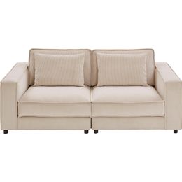 2-Sitzer "Valan", beige (creme), B:198cm H:83cm T:126cm, ATLANTIC HOME COLLECTION, Sofas, XXL-Sitzfl&auml;che, mit Cord-Bezug, frei stellbar, mit Wellenunterfederung
