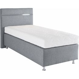 Boxspringbett, grau (strukturstoff grau), mit LED-Beleuchtung, Liegefl&auml;che B/L: 90cm x 200cm, H3, 7-Zonen-Kaltschaummatratze, Bezug Unterbox und Kopfteil: Strukturstoff (77% Polyester und 23% Viskose);Bezug Obermatratze 100% Polyester, waschbar bis 60C, Westfalia Schlafkomfort, Komplettbetten, Boxspringbett, wahlweise mit LED-Beleuchtung