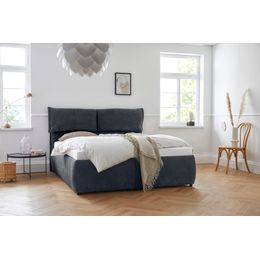 Polsterbett Andas "Jenson", blau (dunkelblau), B:188cm L:225cm, Struktur weich (85% Polyester/15% Nylon), Betten, als Bettgestell oder mit 3 Matratzenarten und Härtegraden