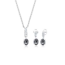 Schmuckset Elli "Erbskette Stecker Kristalle 925 Silber" Schmuck-Sets Gr. OneSize, mit Stein, silberfarben (silber + grau) Damen