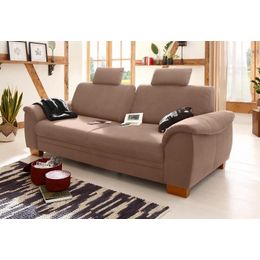 3,5-Sitzer Home Affaire "Husum", braun, B:225cm H:90cm T:106cm, Luxus-Microfaser mit Druck (100% Polyester);Luxus-Microfaser in Lederoptik (100% Polyester);Luxus-Microfaser ALTARA NUBUCK (100% Polyester), Sofas, mit Sitztiefenverstellung, Kontrastnaht und Federkern
