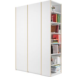 Müllermöbel Kleiderschrank MÜLLER SMALL LIVING "Modular Plus Variante 2" Schränke Gr. B/H/T: 151,9 cm x 221,4 cm x 60,5 cm, Seitenanbauregal rechts, 2 St., weiß (weiß, birke) inklusive links oder rechts montierbarem Seitenregal