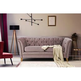 2-Sitzer Home Affaire "Newport", beige (puder), B:175cm H:76cm T:81cm, Samtoptik (100% Polyester);Luxus-Microfaser Vintageoptik (100% Polyester);Struktur fein (100% Polyester), Sofas, mit Knopfheftung im R&uuml;cken, Keder und feinen Armlehnen