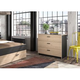 Schubkastenkommode GAMI "Tonight" Sideboards Gr. B/H/T: 92cm x 76cm x 45cm, 3 St., schwarz (schwarz/ kastanie natur)