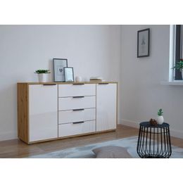 Kombikommode Wiemann "Monaco" Sideboards Gr. B/H/T: 141 cm x 70 cm x 43 cm, 4 St., braun (bianco, eiche, nachbildung, glas weiß) mit Glasfront, vormontiert