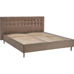 Polsterbett "Veronika", grau (taupe), B:182cm H:107cm L:214cm, Bettgestell und seitliche Einfassung der Matratzen: Strukturstoff, 100% Polyester;Spiegelfläche der Matratze: 100% Polyester, ATLANTIC HOME COLLECTION, Betten, mit Bettkasten und Lattenrost