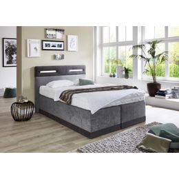 Boxspringbett, grau (anthrazit, grau), Kaltschaum-Topper, Liegefl&auml;che B/L: 140cm x 200cm, H3, 7-Zonen-Kaltschaummatratze, Bezug Obermatratze 100% Polyester, waschbar bis 60C;Bezug Unterbox und Kopfteil: Mikrofaservelours (100% Polyester), Westfalia Schlafkomfort, Komplettbetten, Boxspringbett, mit LED-Beleuchtung