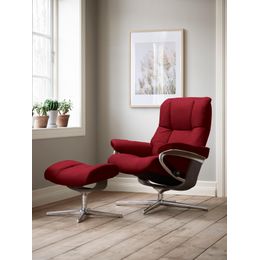 Fußhocker stressless "Mayfair" Hocker Gr. B/H/T: 55 cm x 41 cm x 39 cm, ROHLEDER Stoff Q2 FARON, Cross Base Wenge, rot (red q2 faron) mit Cross Base, Größe S, M & L, Holzakzent Wenge