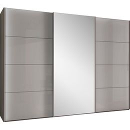 Schwebetürenschrank Wiemann "Kos" Schränke Gr. B/H/T: 295,2 cm x 236 cm x 67 cm, 3 St., grau (havanna, dekor, glas kieselgrau, kristallspiegel) mit Spiegeltür und Schattenfuge