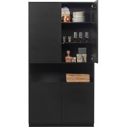 Buffet Woood "Finca", schwarz, B:110cm H:210cm T:40cm, Holzwerkstoff, Schränke, Hochschrank Küchenschrank, mit Push-to-Open-System, Höhe 210 cm x Breite 110 cm