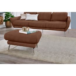 Hocker W.Schillig "softy", braun (copper r66), B:74cm H:43cm T:61cm, Chenille-Flachgewebe R66 (85% Polyester, 15% Nylon), Velourgewebe V41 (100% Polyester), Longlife Xtra-Leder Z59: Glattleder mit modischer Prägung. Hautstärke 0, 9 - 1, 1 mm, Hocker, mit dekorativer Heftung im Sitz, Füße Chrom glänzend