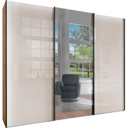 Schwebetürenschrank Wiemann "Monaco" Schränke Gr. B/H/T: 246,3 cm x 217 cm x 67 cm, 3 St., weiß (bianco, eiche, nachbildung, glas champagner, kristallspiegel) hochwertige Glas- und Spiegelfront