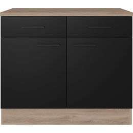 Unterschrank Flex-Well "Capri" Schränke Gr. B/H/T: 100 cm x 85 cm x 60 cm, 2 St., schwarz (schwarz, endgrain oak) (B x H T) 100 85 60 cm, für viel Stauraum