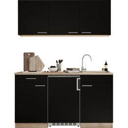 E (A bis G) Pantryküche respekta "Luis, Duo Kochfeld, wahlweise mit Mikrowelle, Korpus Eiche Sägerau" Komplettküchen-Sets Gr. B/H/T: 150 cm x 200 cm x 60 cm, Küchenzeile, ohne Mikrowelle, schwarz (küche: front: schwarz, korpus, arbeitsplatte: eiche sägerau, korpus: sägerau) Küchenzeile Breite 150 cm