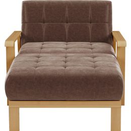 Sit & More Recamiere SIT & MORE "Billund", braun (nougat), B:109cm H:88cm T:185cm, 100% Polyester, Sofas, Armlehnen aus eichefarbigem Buchenholz, verschiedene Bezüge und Farben