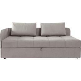 Schlafsofa Alina "Marla", grau (hellgrau eqe 29), B:205cm H:73cm T:95cm, Chenille EQE (100% Polyester), Sofas, Schlafsofa, inkl. Stauraum & 2 R&uuml;ckenkissen, Armlehne wahlweise links oder rechts