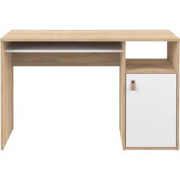 Schreibtisch TemaHome "OXFORD" Tische Gr. B/H/T: 115 cm x 75,5 cm x 50 cm, weiß (eichefarbig, weiß, eichefarbig) Ledergriff