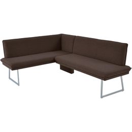 K+w Komfort & Wohnen Eckbank K+W KOMFORT & WOHNEN Sitzbänke Gr. H/T: 86 cm x 60 cm, Flachgewebe Q2 2250, langer Schenkel rechts, braun (dunkelbraun) mit Sattlernaht und schmaler Kufe, langer Schenkel rechts oder links