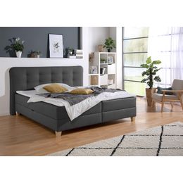 Boxbett Home Affaire, grau (anthrazit), B:178cm L:210cm, Komplettbetten, Boxspringbett, inklusive Kaltschaum-Topper und Bettkasten