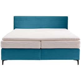 Boxspringbett Alina "Pico", blau (azurblau gct 46), B:192cm L:212cm, Cord GCT (92% Polyeste, 8% Nylon), Komplettbetten, Boxspringbett, inkl. Matratzen und Topper