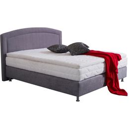 Boxspringbett, grau, B:154cm L:210cm, Bezug Unterbox und Kopfteil: Mikrovelours, strapazierf&auml;hig und pflegeleicht (100% Polyester);Bezug Obermatratze: 100% Polyester, waschbar bis 60C;Bezug Topper: 100% Polyester, waschbar bis 60C, Westfalia Schlafkomfort, Komplettbetten, Boxspringbett, mit Topper