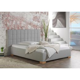 Polsterbett Maintal "Cueno", grau (silbergrau), B:244cm L:210cm, Strukturstoff (100% Polyester), Betten, Polsterbett, mit und ohne Matratze in 2 Ausf&uuml;hrungen, Steppung mit Knopfheftung