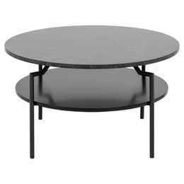 Couchtisch ACTONA GROUP "Goldington Beistelltisch, Kaffetisch" Tische Gr. B/H/T: 80 cm x 45 cm x 80 cm, schwarz (schwarzer marmor) Sofatisch, rund, dekorativem Rahmen, 1 Ablage, T: 80 cm