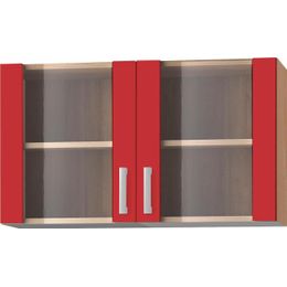 Hängeschrank Optifit "Odense" Schränke Gr. B/H/T: 100 cm x 57,6 cm x 34,6 cm, 2 St., rot (rot, buche, milchglas) 100 cm breit, mit 2 Türen Grauglaseinsatz