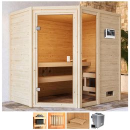 Welltime Sauna "Josie" Saunen 9-kW-Bio-Ofen mit ext. Steuerung beige (naturbelassen) Saunen